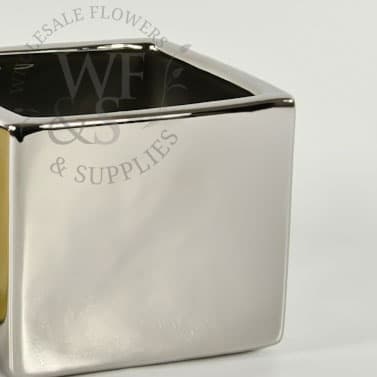 5" Silver & Gold Ceramic Cube Vases | Wholesale Flowers & Supplies