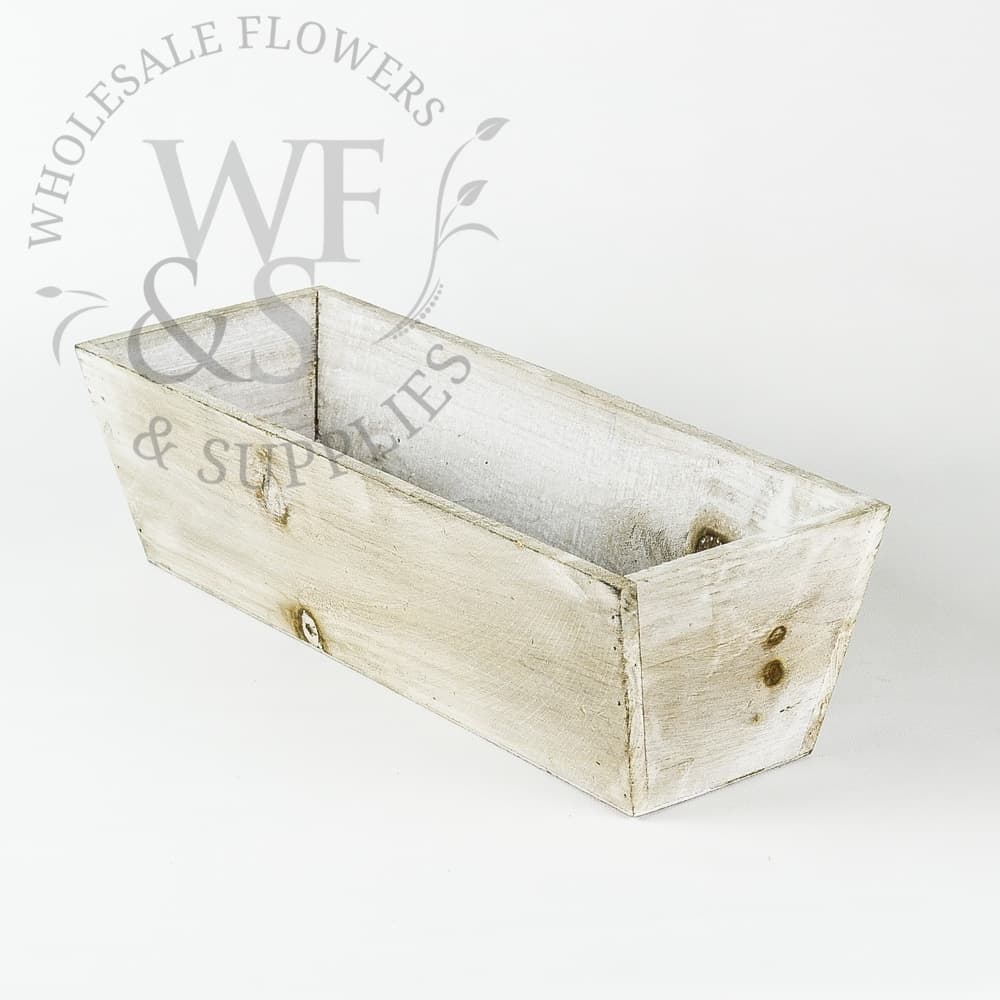 4.2" Tall Rectangular Tapered White Washed Wood Planter | Wholesale ...
