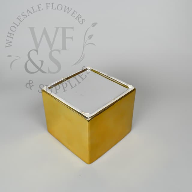 5" Silver & Gold Ceramic Cube Vases | Wholesale Flowers & Supplies